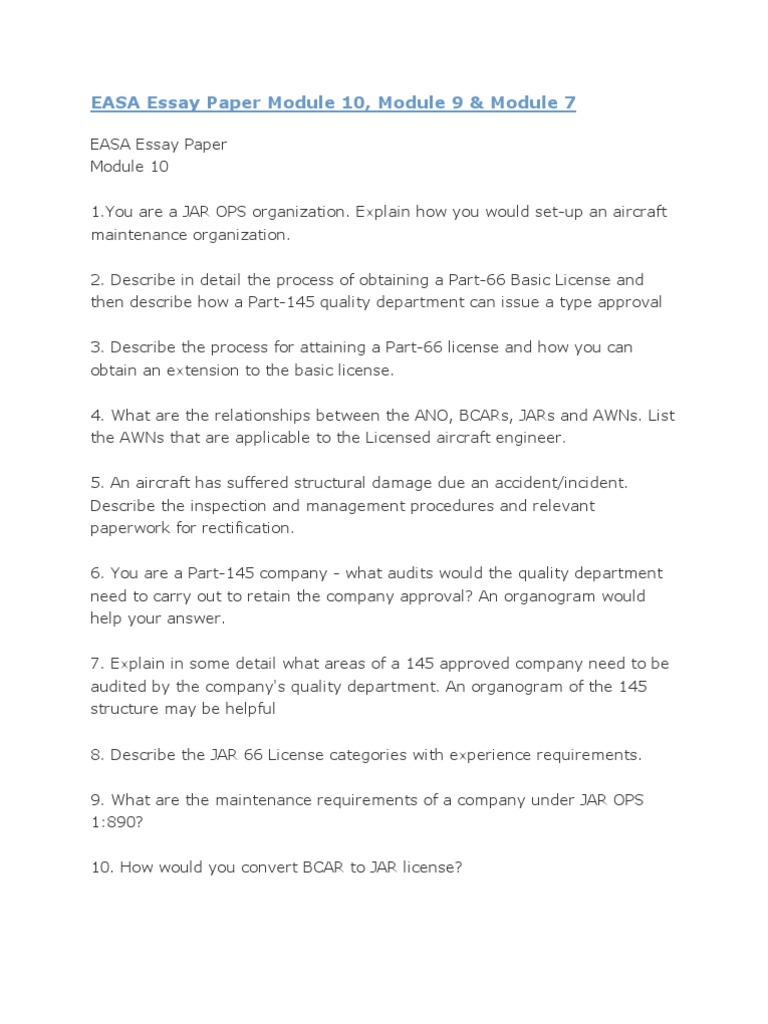 EASA Essay Questions for Modules 7-10 | PDF | Aviation | Industries