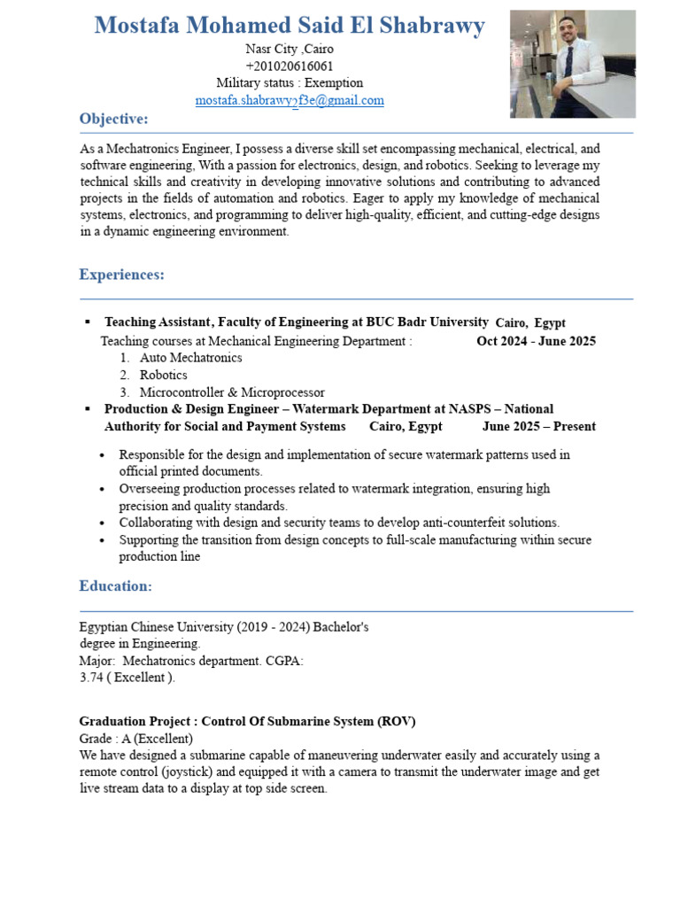 مشاركة Mostafa Mohamed Said El Shabrawy CV | PDF | Arduino | Sensor