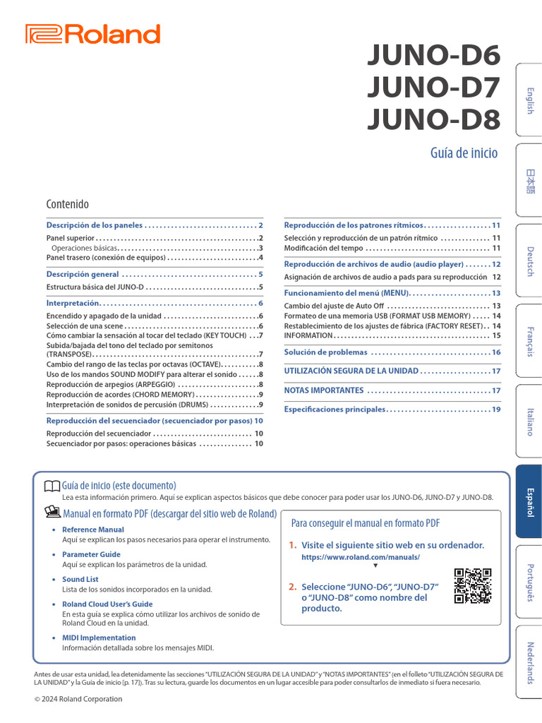 Juno-D6 Juno-D7 Juno-D8: Guía de Inicio | PDF | USB | Conector eléctrico