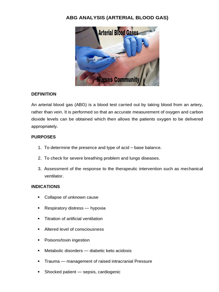 Procedure Abg | PDF | Pulse | Physiology