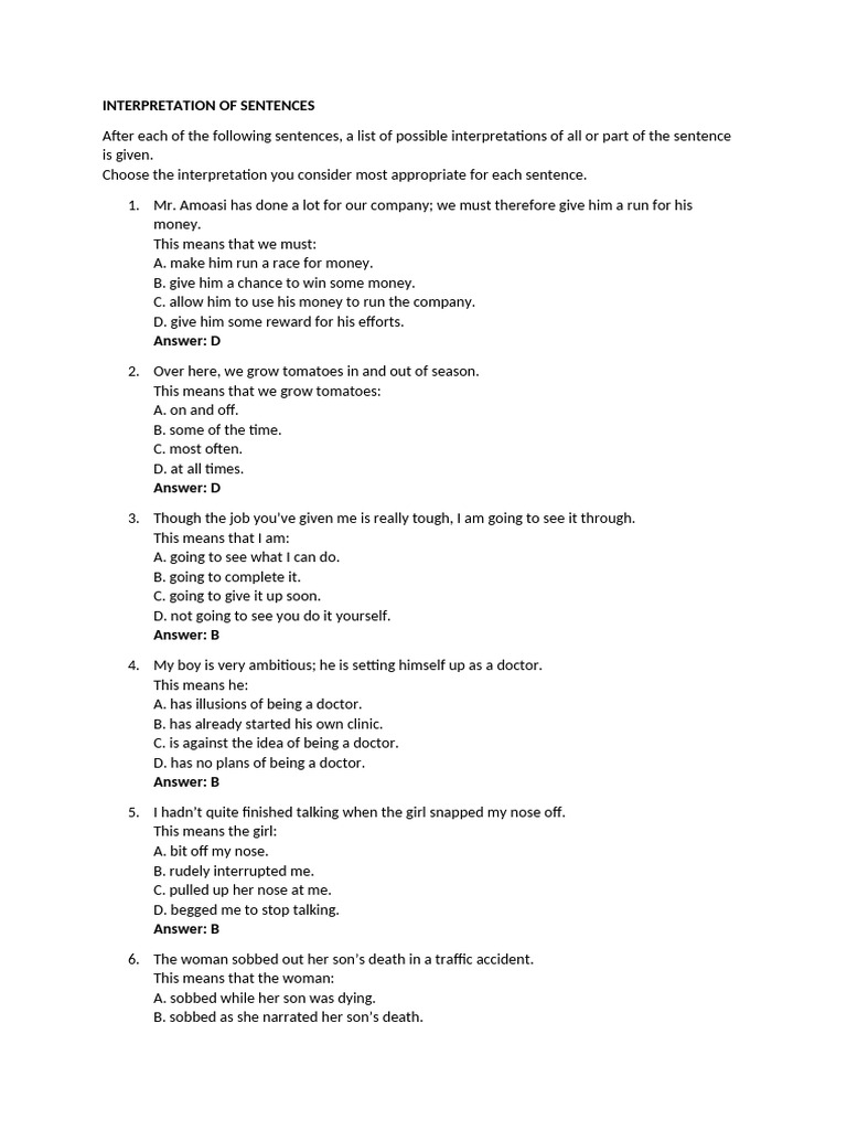 Interpretation of Sentences | PDF