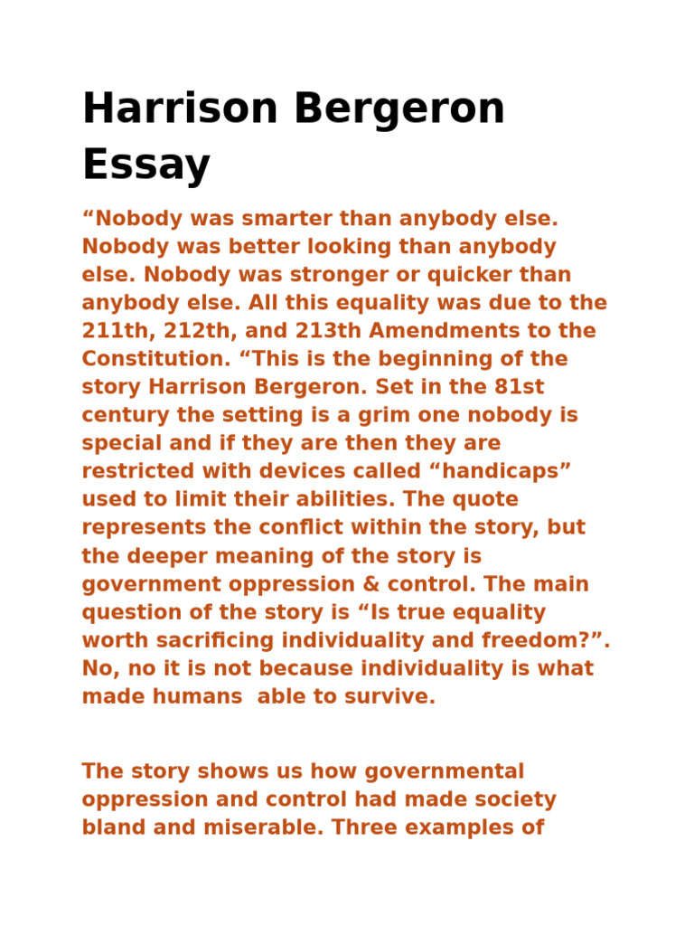Harrison Bergeron Essay | PDF