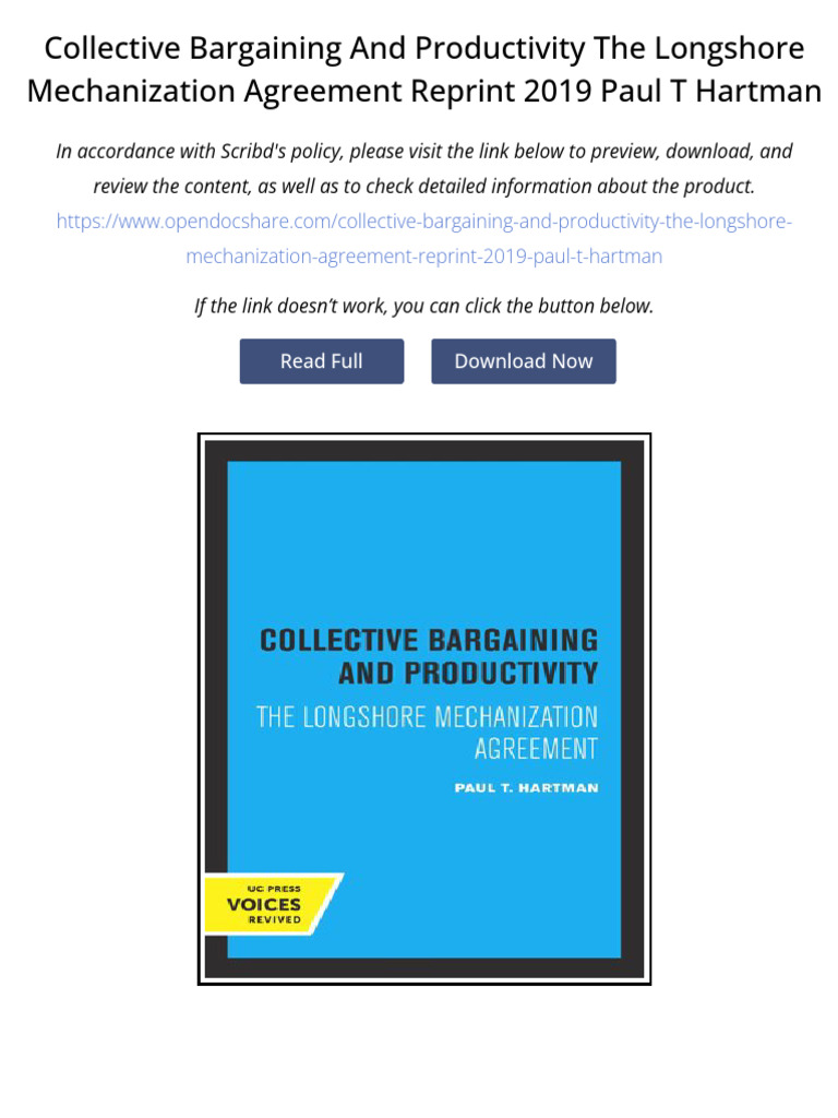 Collective Bargaining And Productivity The Longshore Mechanization ...