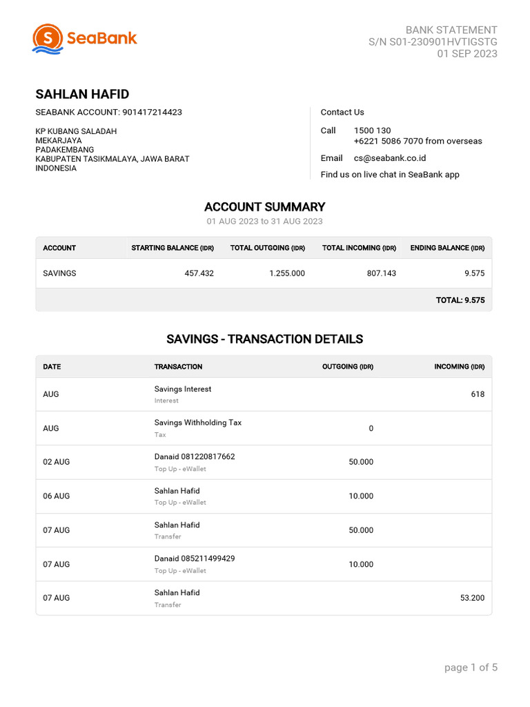 Seabank Statement 20231017 | PDF | Accounting | Personal Finance