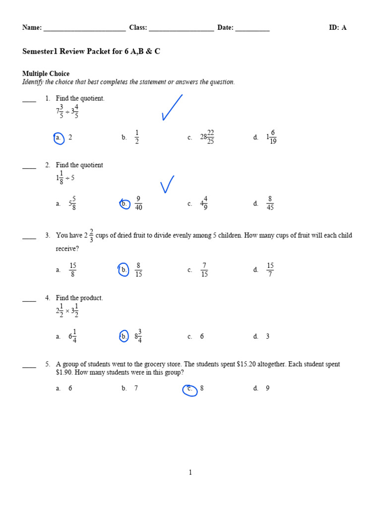 Semester1 Review Packet for 6th Graders1234 | PDF | Discrete ...