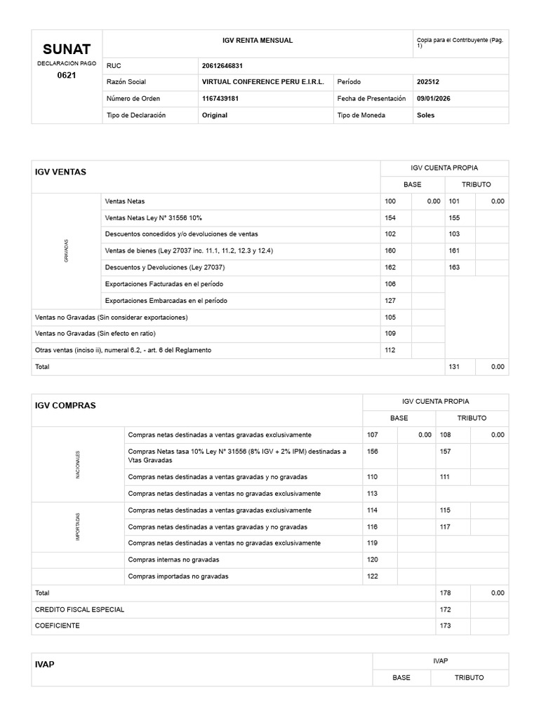 Constancia Detallada DJ IGV Renta Diciembre 2025 - VCP | PDF