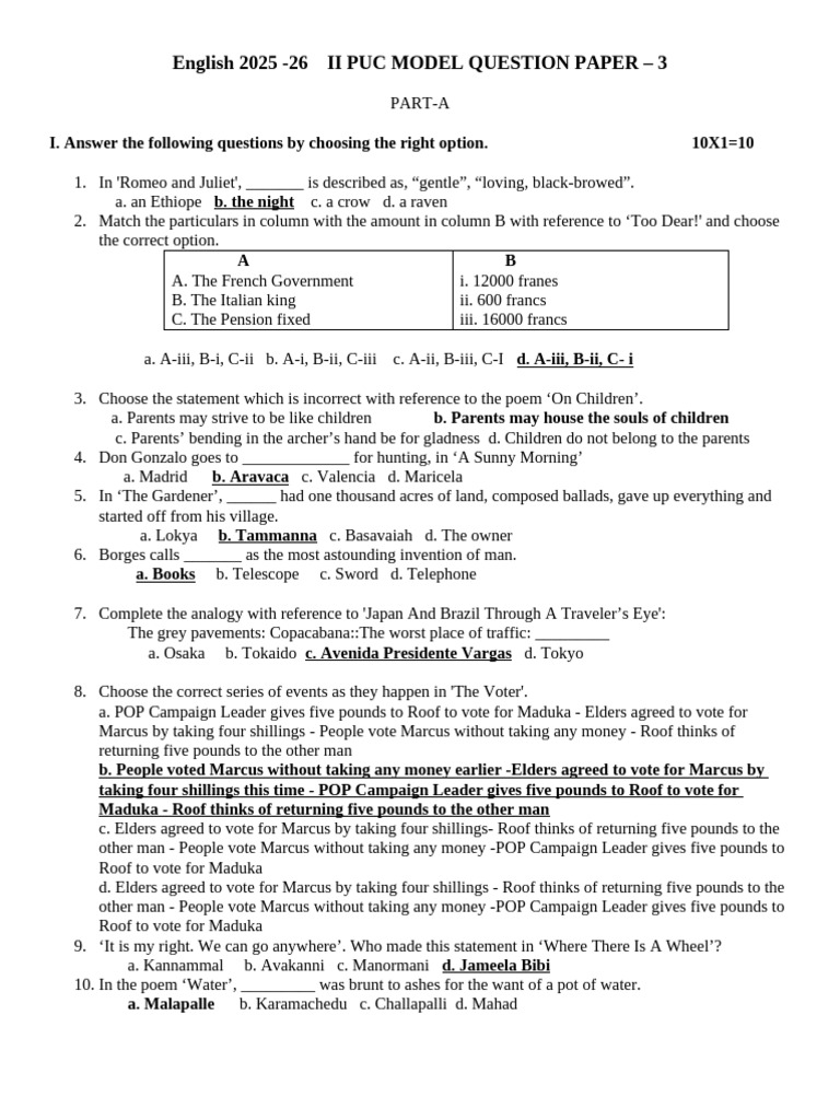 II PUC English Model Question Paper 2025-26 | PDF | Charlie Chaplin