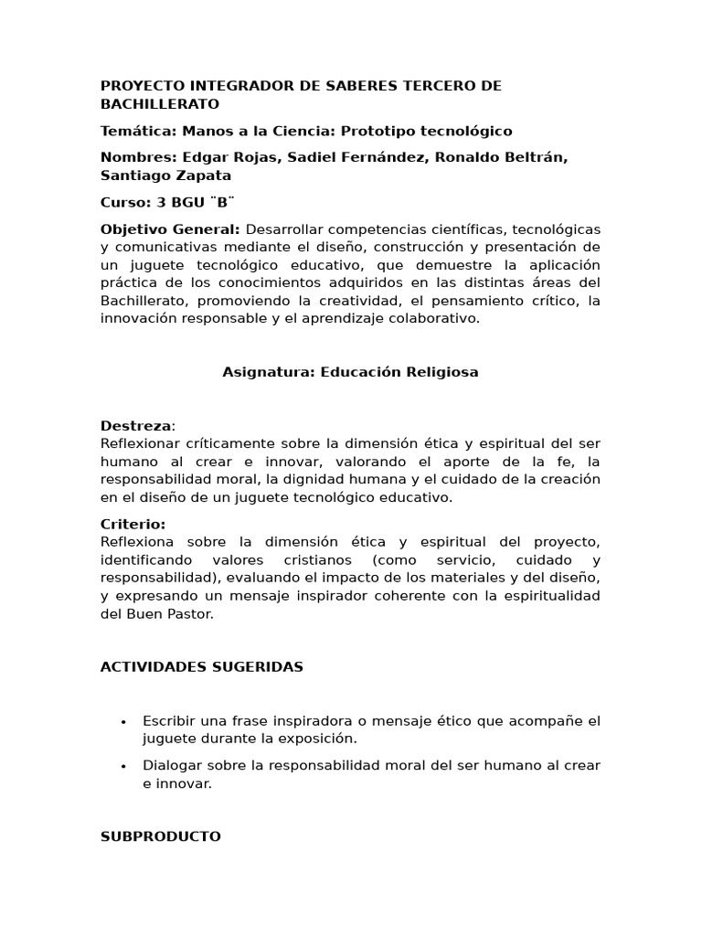 Proyecto Integrador de Saberes Tercero de Bachillerato (1) | PDF