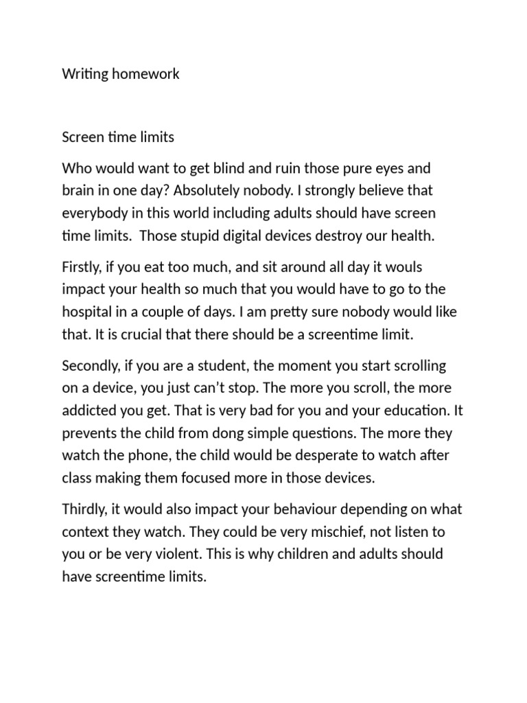 Screen Time Limits: A Health Perspective | PDF | Argument | Human ...