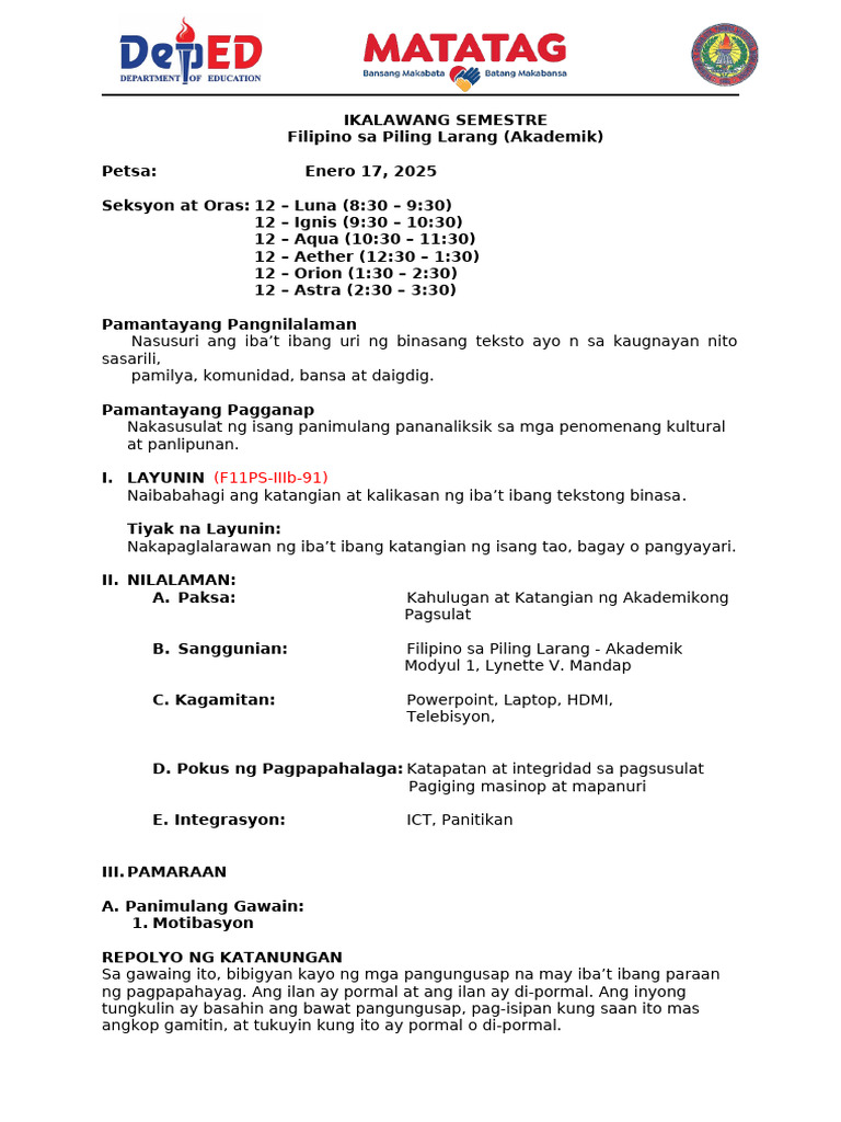 Q3 Lesson 2 - Tekstong Deskriptibo | PDF
