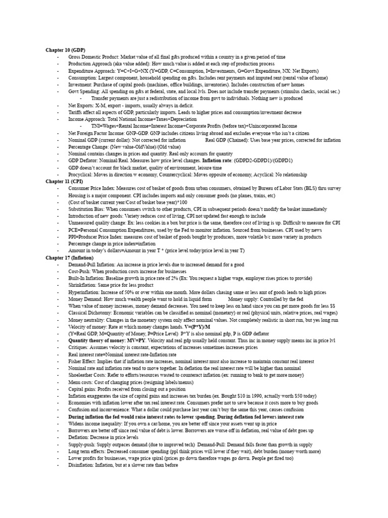 Econ 2 Final Cheat Sheet (1) | PDF | Cost Of Living | Interest