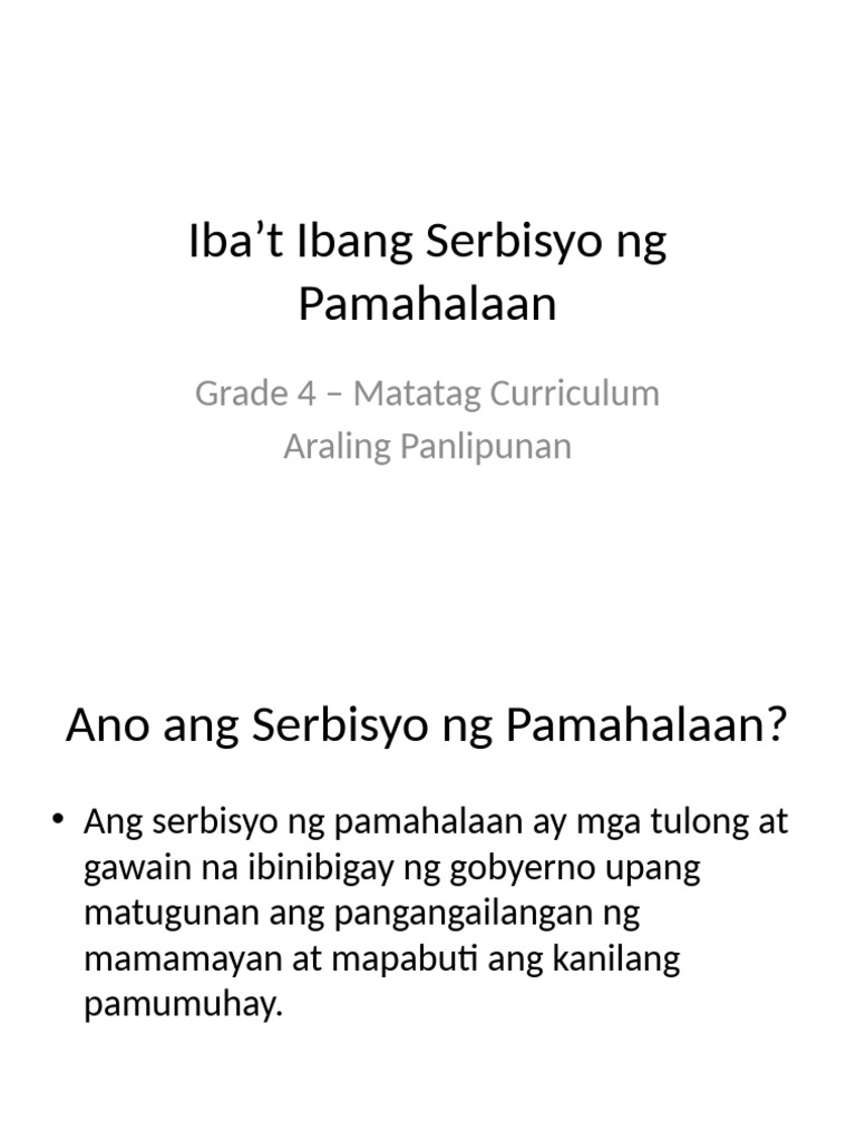 Ibat Ibang Serbisyo NG Pamahalaan Grade 4 | PDF