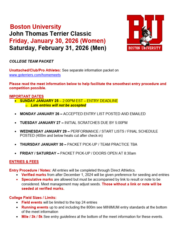2026 Boston University John Thomas Terrier Classic Meet Info - TEAM (1 ...