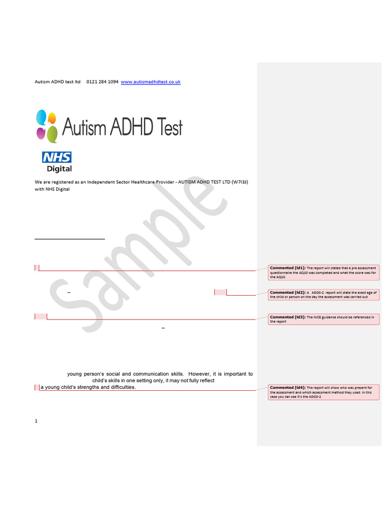 Sample Report Page | PDF | Attention Deficit Hyperactivity Disorder ...