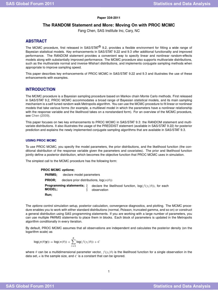 The Random Statement And More Moving On With Proc Mcmc Pdf Normal Distribution Regression