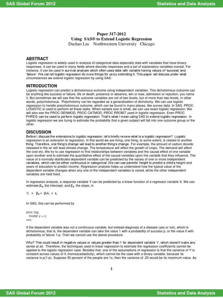 Using Sas To Extend Logistic Regression Pdf Logistic Regression