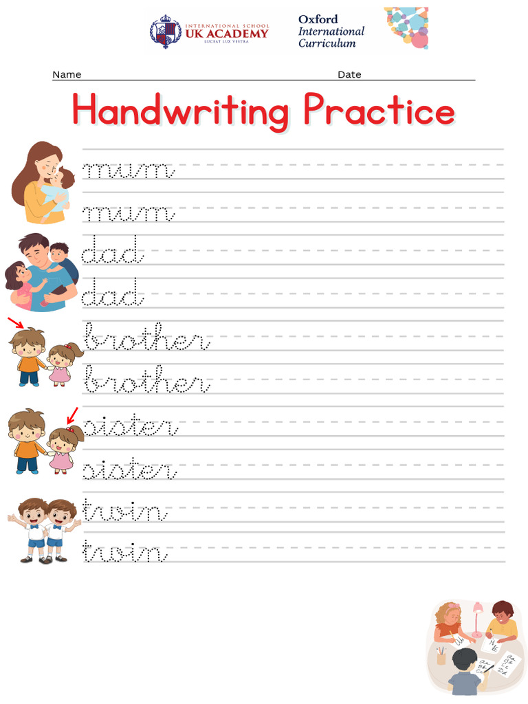 Family Member Handwriting Practice | PDF
