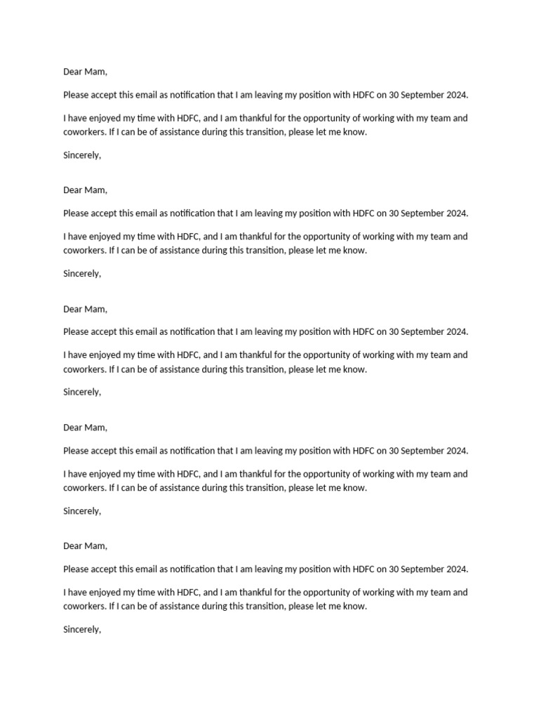 RESIGNATION LETTER (SHORT) | PDF