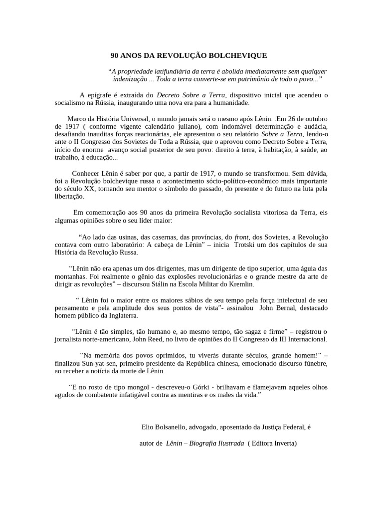 90 Anos de Revolução Bolchevique | PDF | Vladimir Lenin | Rússia
