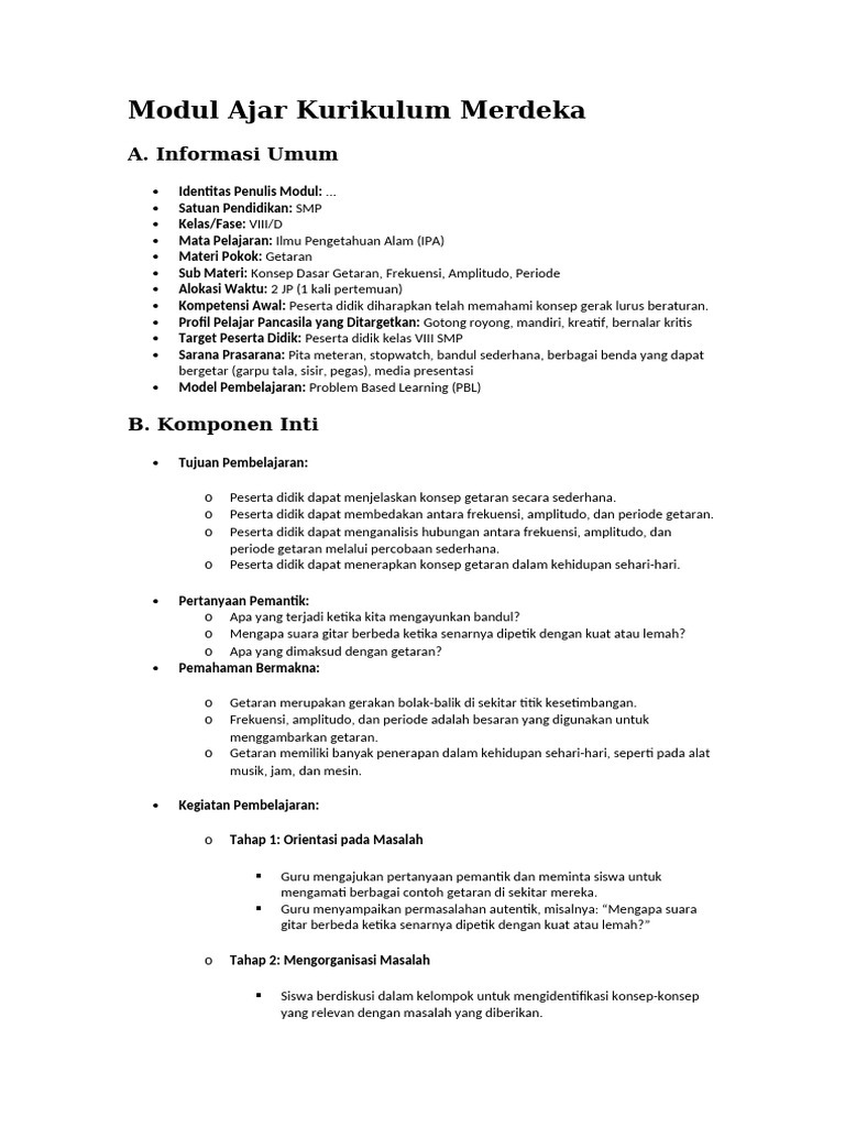 Modul Ajar IPA Kelas VIII: Getaran | PDF
