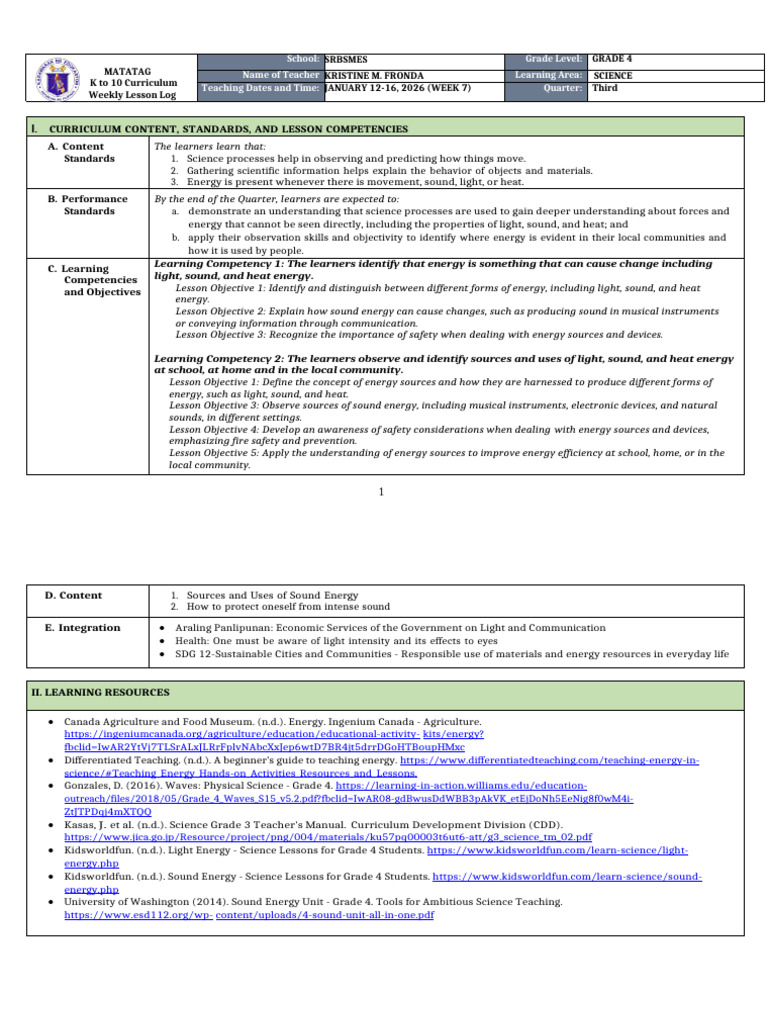 Fronda Science4 q3 w7 | PDF | Sound | Learning