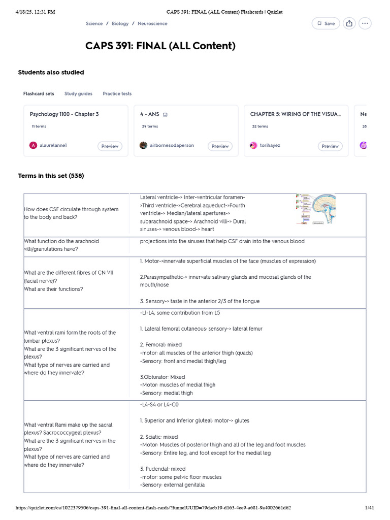 CAPS 391_ FINAL (ALL Content) Flashcards _ Quizlet 2 | PDF | Spinal Cord | Motor Neuron