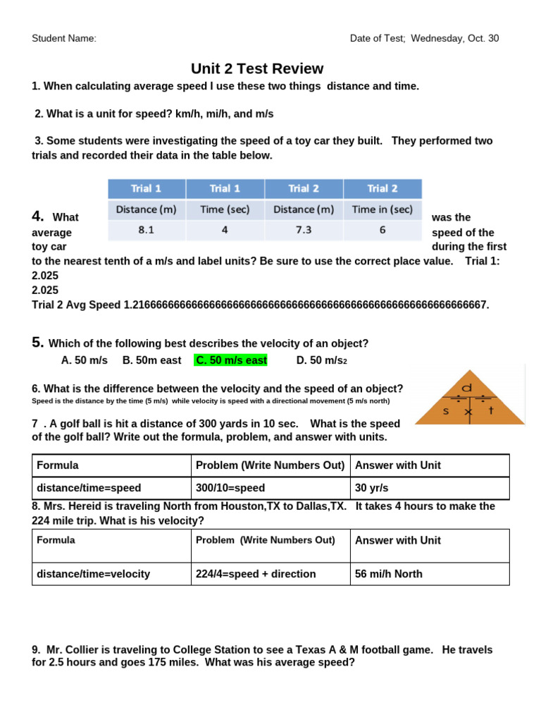Unit 2 Test Review Albert W. | PDF | Force | Speed
