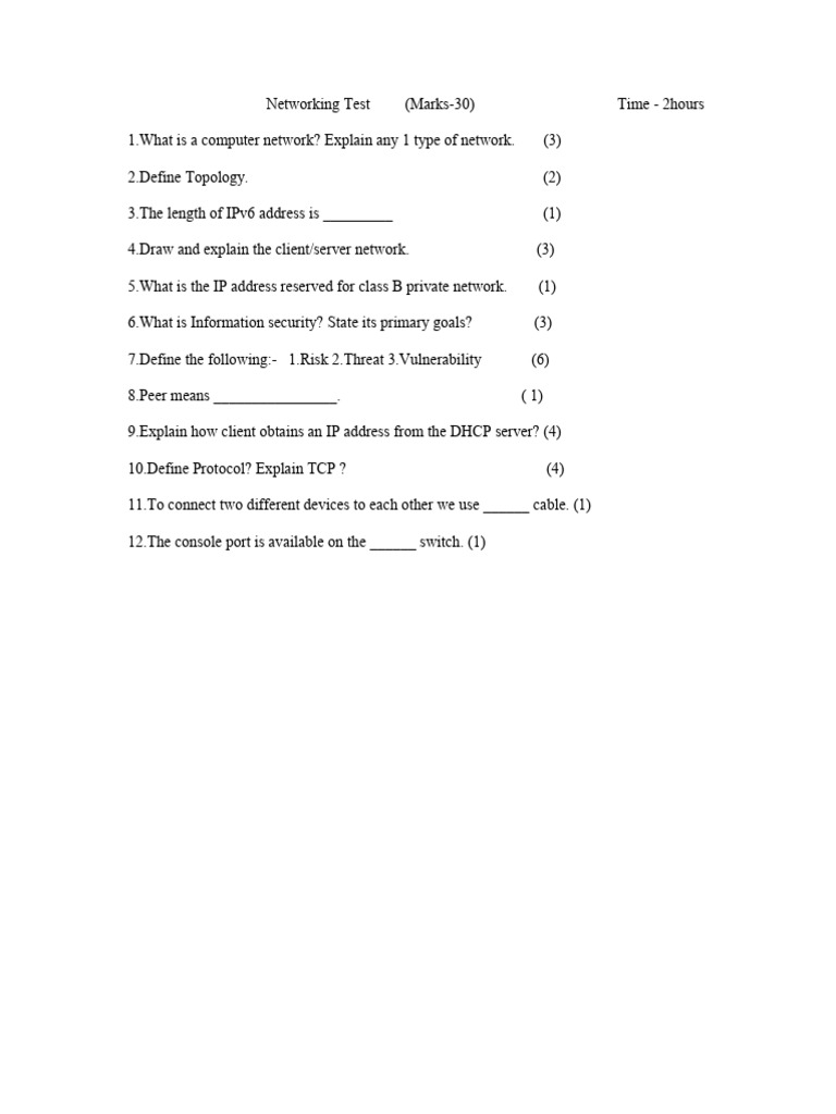 Networking Test Questions and Answers | PDF