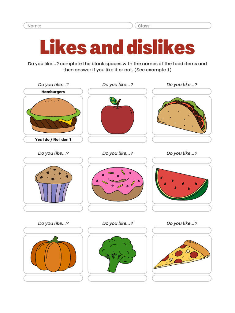 Likes and Dislikes Food Worksheet | PDF