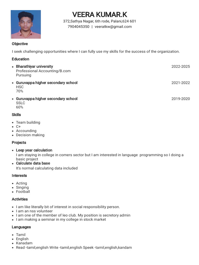 Veera Kumar's Resume and Skills Overview | PDF