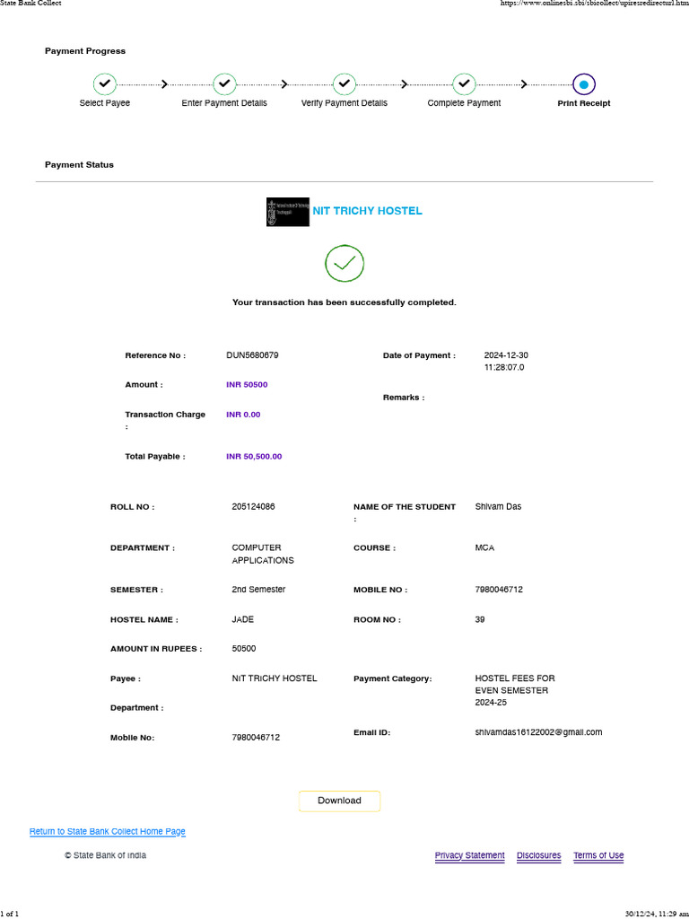 2nd sem hostel+mess(2) | PDF | Payments | Money