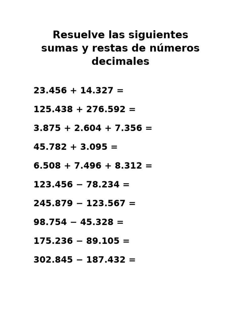 Sumas y Restas de Números Decimales | PDF