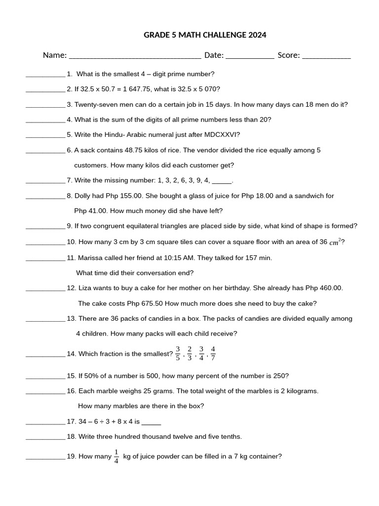 Mtap Challenge 2024 | PDF | Numbers | Significant Figures