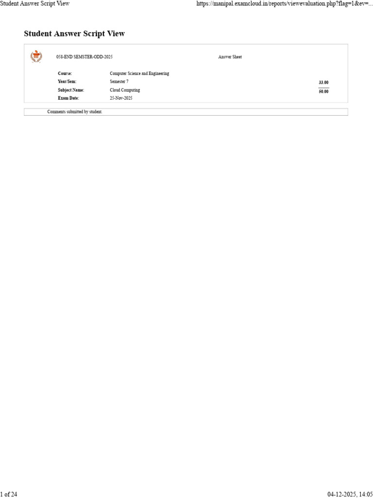 225805222 Cloud Computing Student AnswerScript | PDF | Cloud Computing | Computing