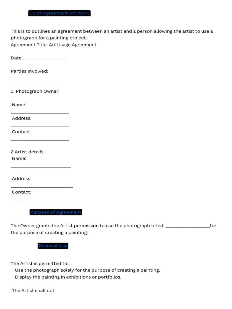 Art Usage Agreement for Painting Project | PDF