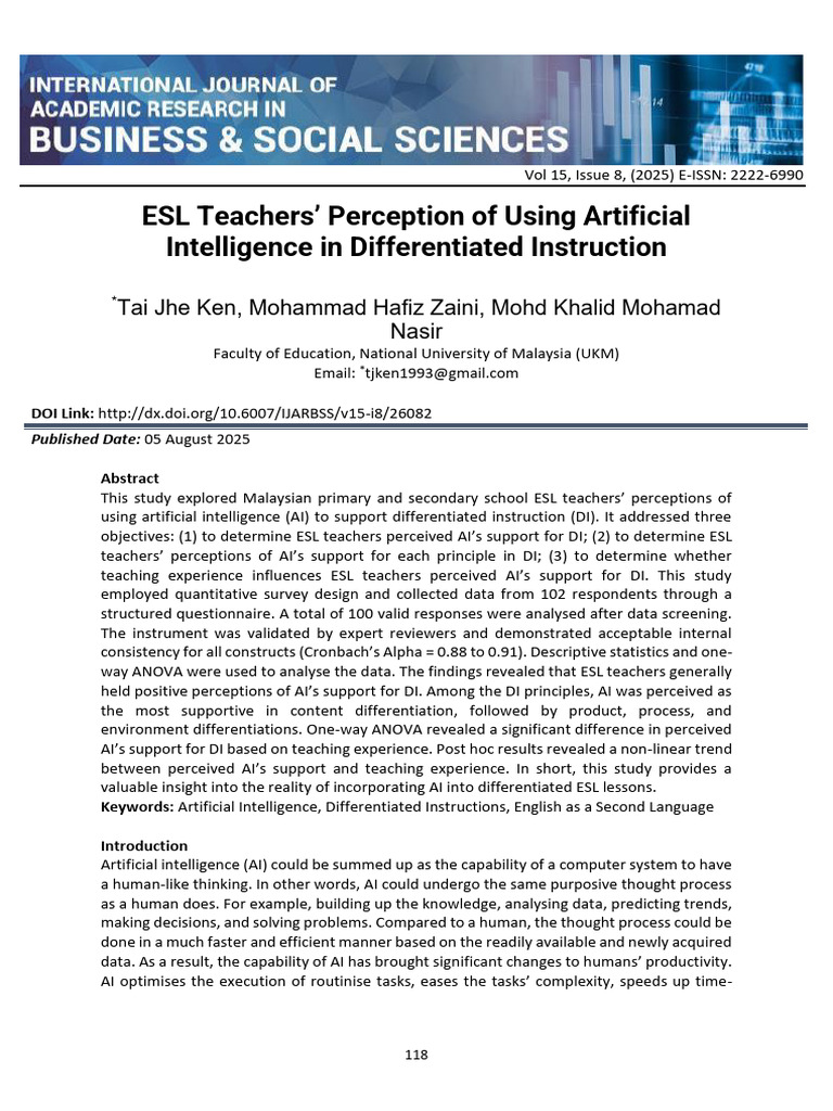 Esl Teachers Perception of Using Artificial Intelligence in ...
