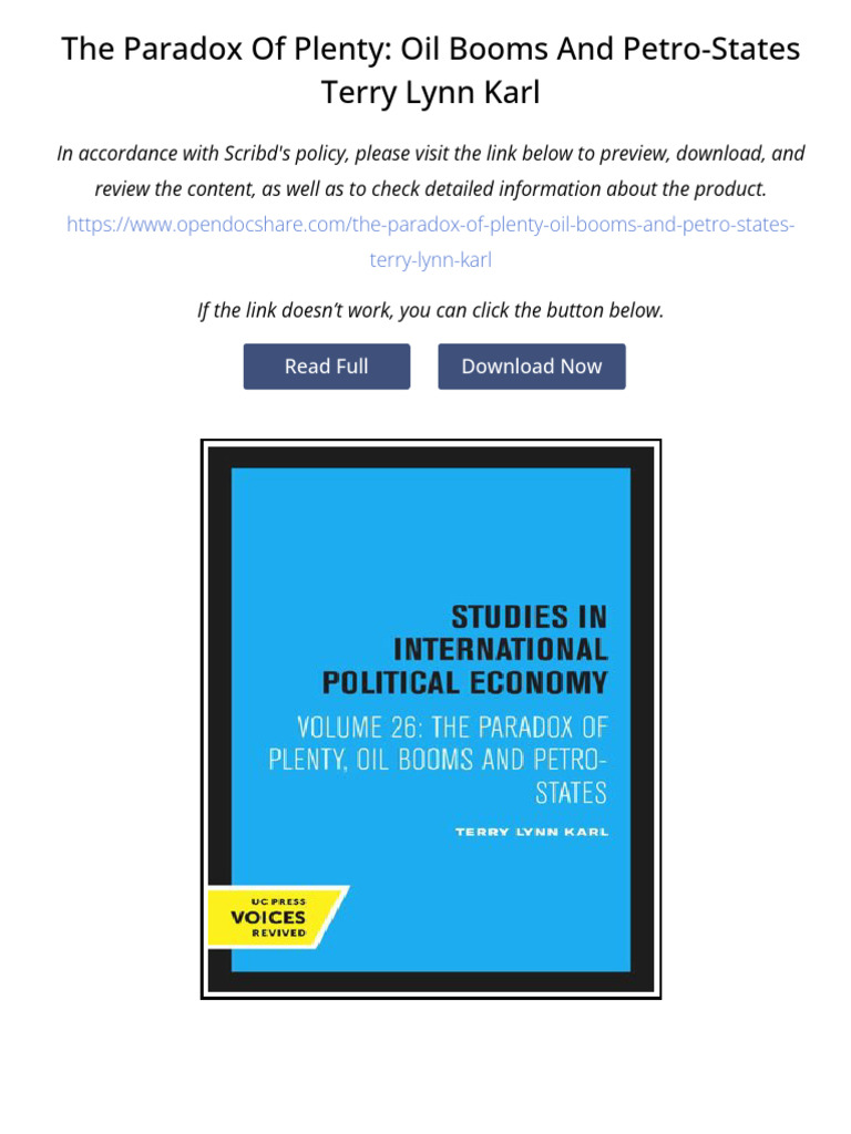 The Paradox of Plenty: Oil Booms and Petro-States Terry Lynn Karl | PDF