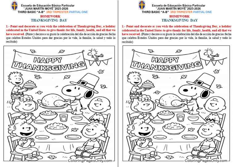 Actividad de Tarea Thanksgiving Day Tercero Básico | PDF
