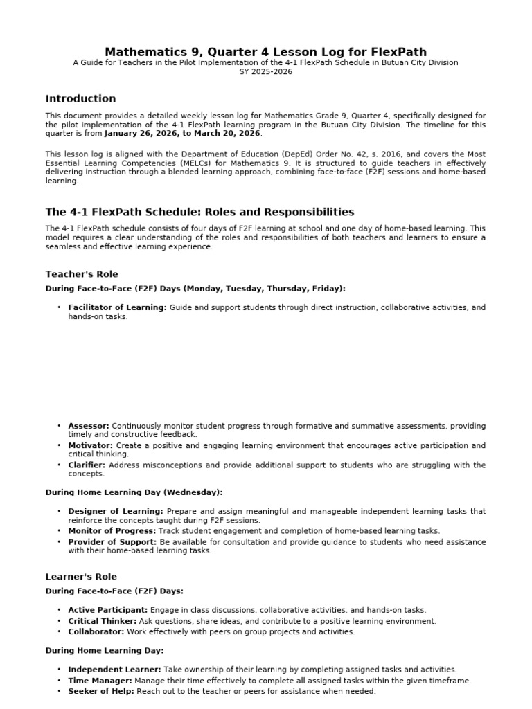 FlexPath SLM Math9 Sample-LessonLog Q4W1-1 | PDF | Trigonometric ...