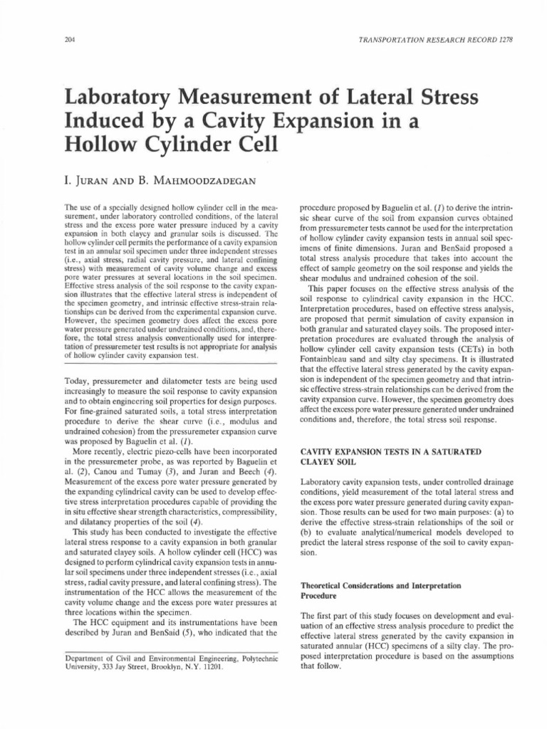 1993-Laboratory Measurement of Lateral Stress Induced by a Cavity ...