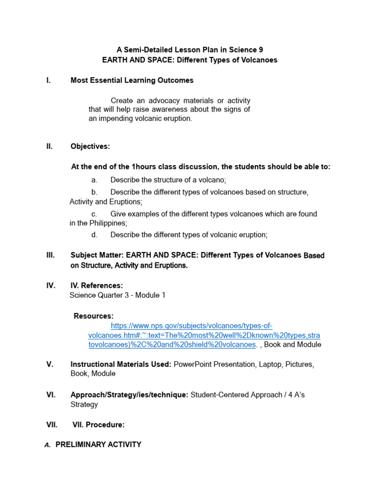 Types of Volcanoes: Lesson Plan for Students | PDF | Volcano ...
