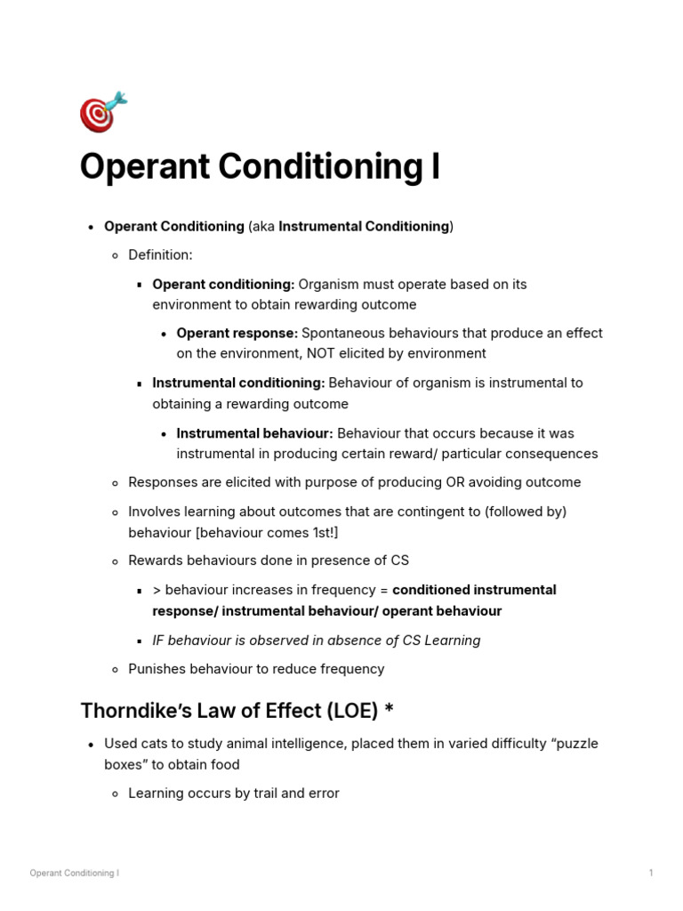 Operant Conditioning I | PDF | Reinforcement | Behavioural Sciences