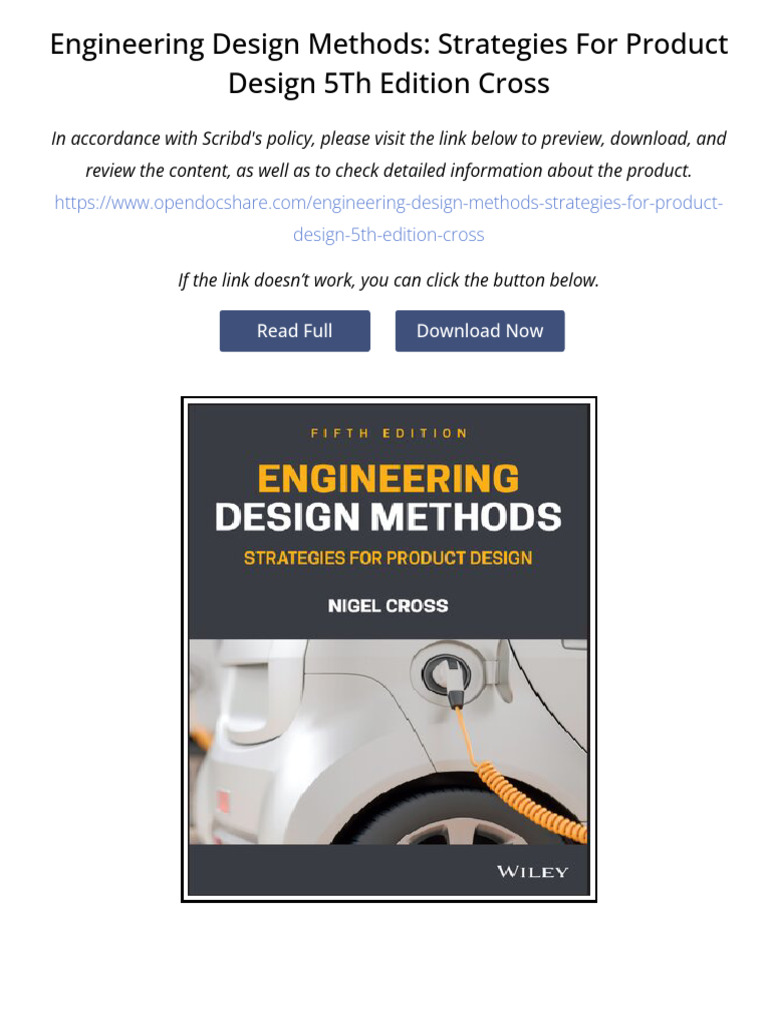 Engineering Design Methods: Strategies for Product Design 5th Edition Cross | PDF | Design Methods