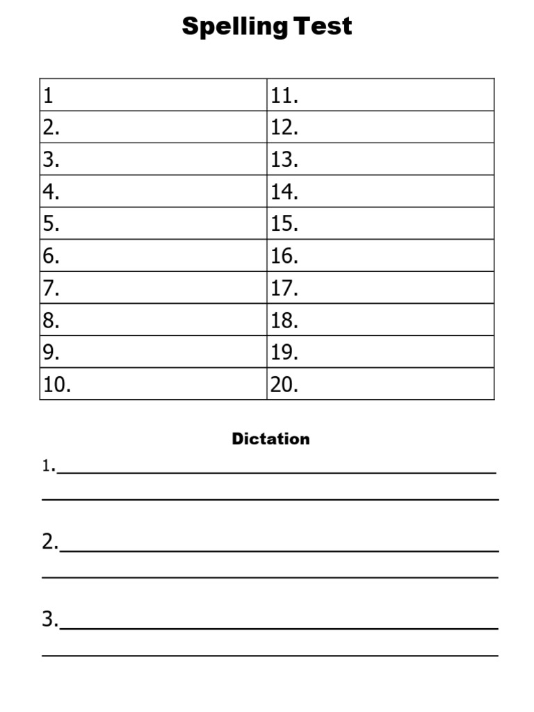 Spelling Test Template Online 3 | PDF