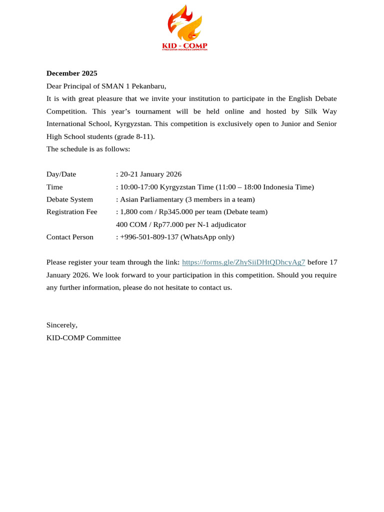 Invitation to Online English Debate 2026 | PDF