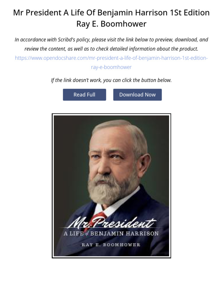 Mr President A Life of Benjamin Harrison 1st Edition Ray E. Boomhower | PDF