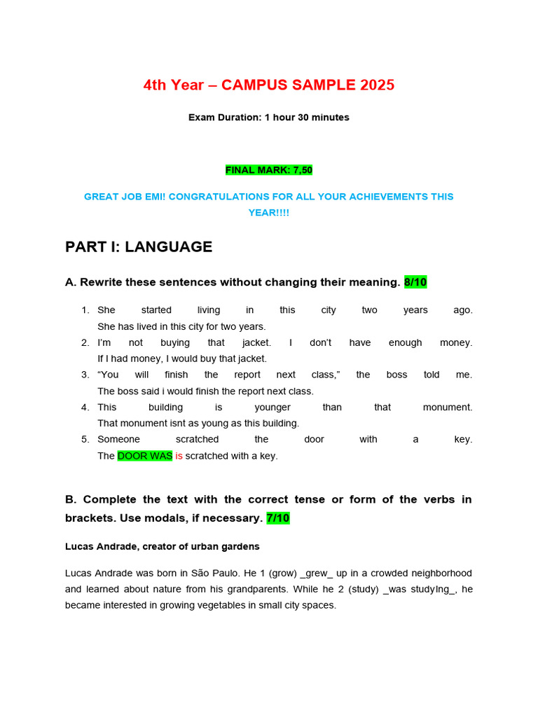 4th Year Campus Exam Sample 2025 | PDF | Sustainable City