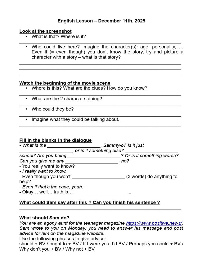 English Lesson: Character Analysis & Dialogue | PDF