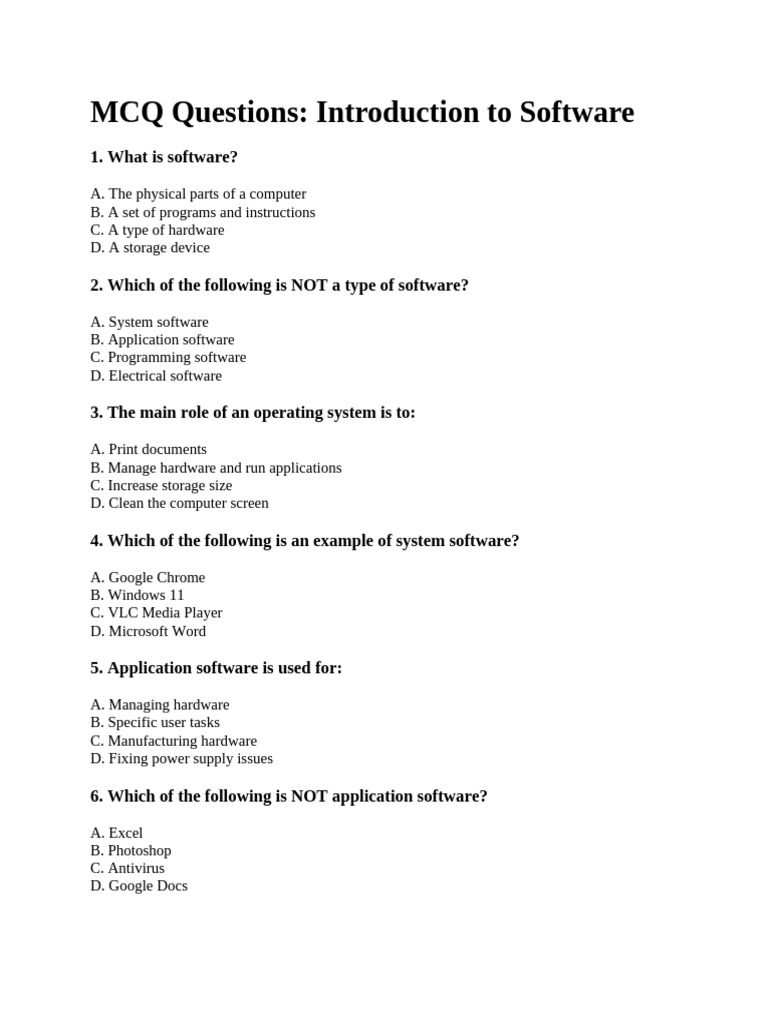 MCQs on Software Concepts and Types | PDF