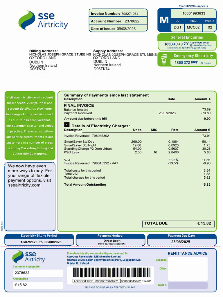 672944549 Ireland Electricity Bill (1) | PDF | Payments | Services ...